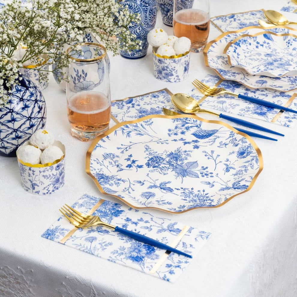 Blue Toile Dinner Plates - EnFete Party Supplies & Decorations