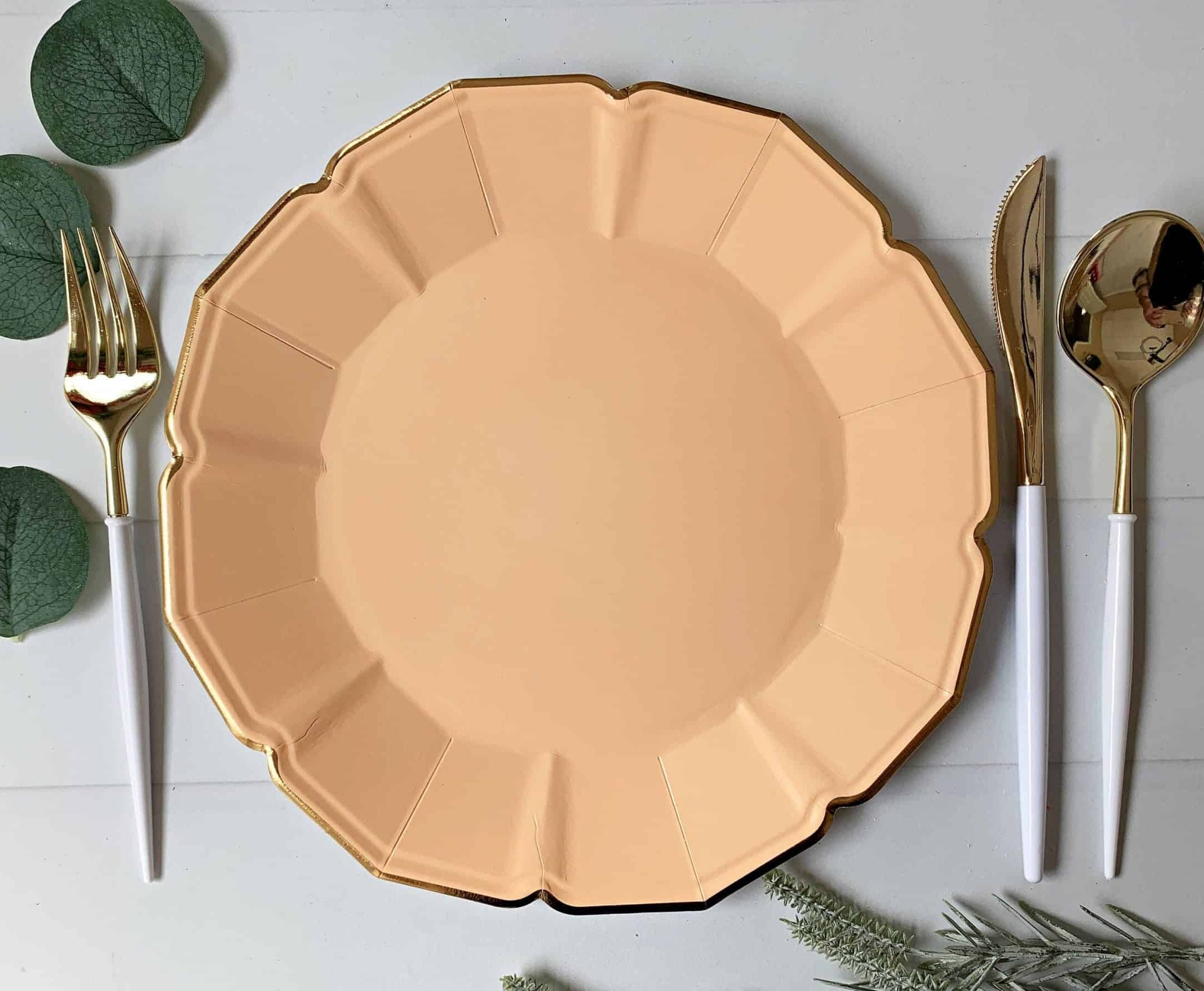 Peach Paper Dinner Plates 10 Inch - Set of 8 Gold Foil Scalloped Plate ...