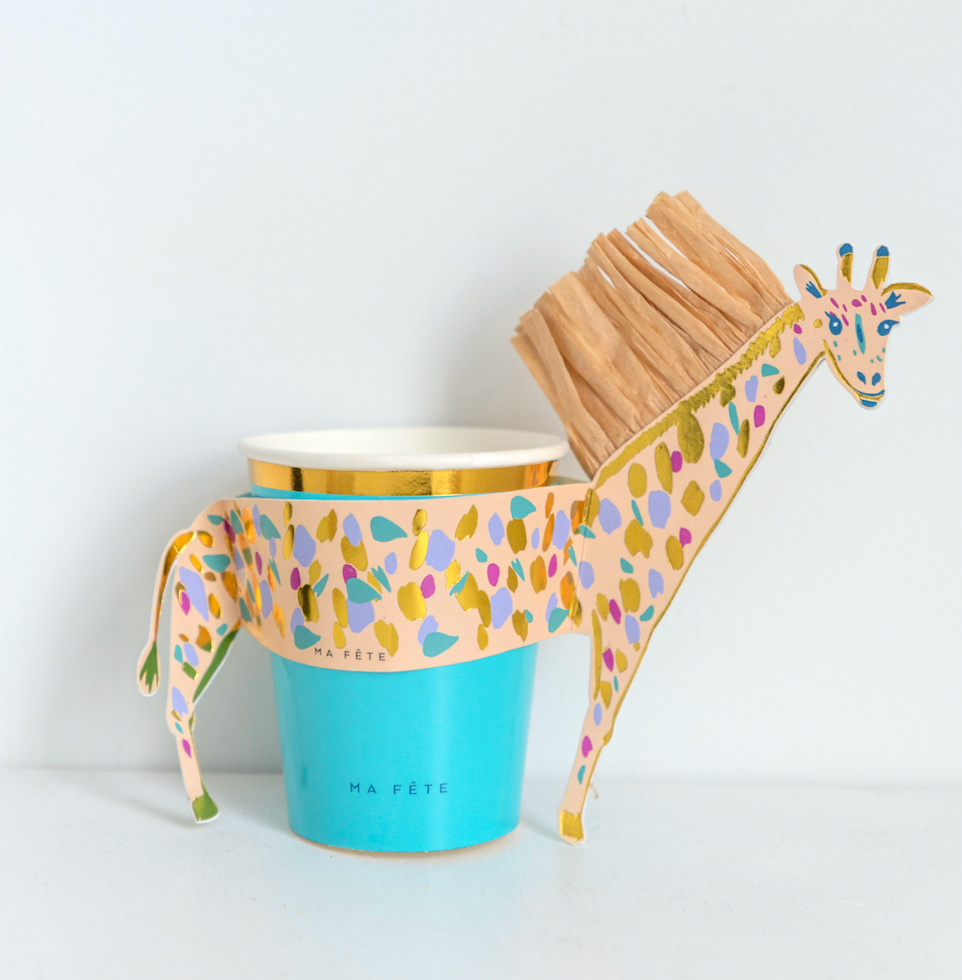 Safari Paper Cups with Giraffe Sleeves - EnFete Party Supplies & Decor